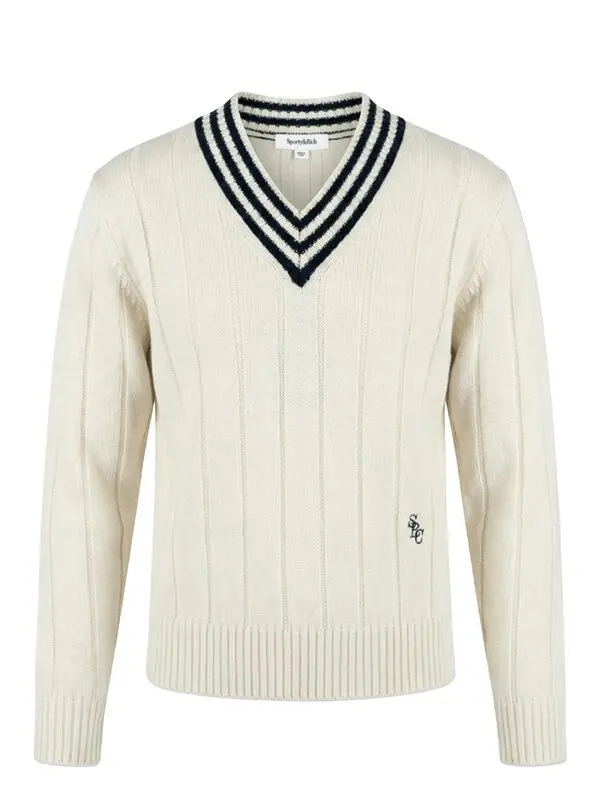 SPORTY & RICH Cashmere V-neck Sweater - Cream