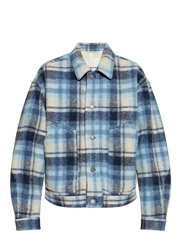 MARANT Plaid Brushed Wool Jacket - Blue