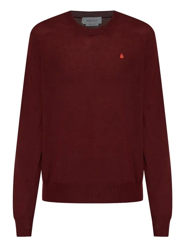 Alexander McQueen Wool Sweater With Embroidered Logo - Burgundy