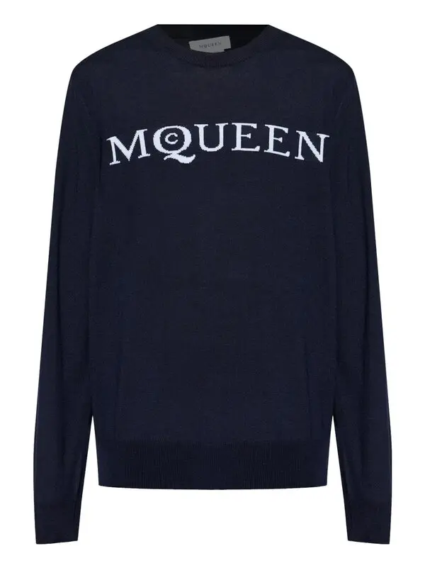 Alexander McQueen Wool Sweater With Logo - Navy Blue