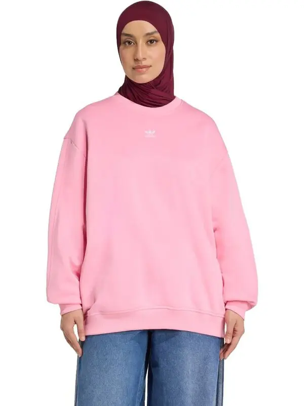 Adidas Essentials Fleece Long Oversized Crew Sweatshirt - Semi Pink Glow