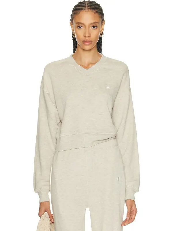 Eterne Cropped V-neck Sweatshirt - Heather Oatmeal