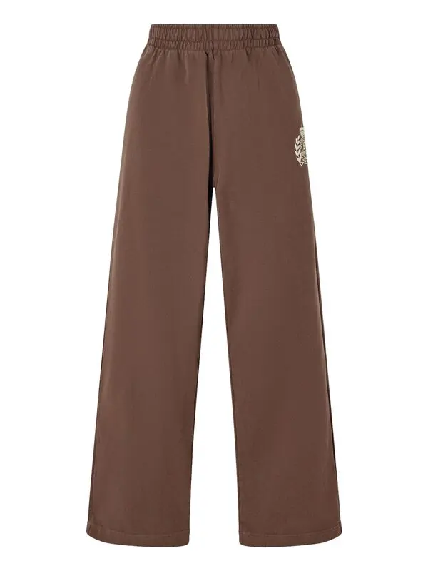 SPORTY & RICH Embroidered Cotton-jersey Track Pants - Brown