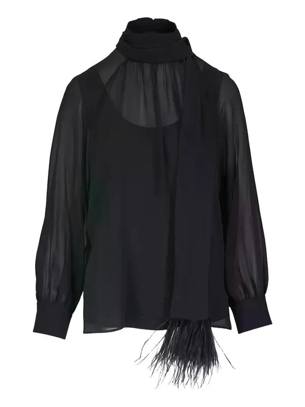 Akris Feather-trim Pussy-bow Blouse - Black