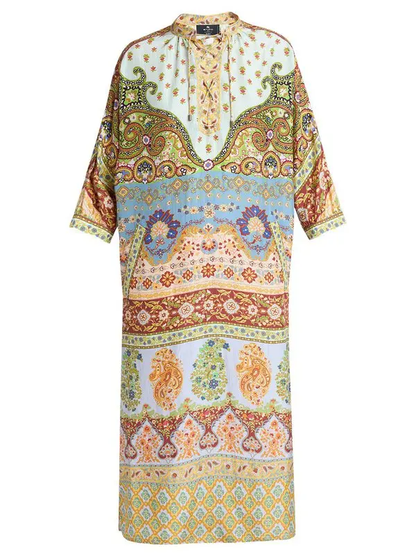 Etro Paisley-print Silk Lace-up Midi Dress - Print On P