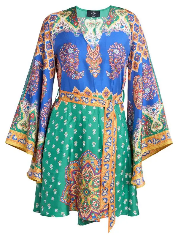 Etro Paisley Silk Belted Mini Dress - Green Prin