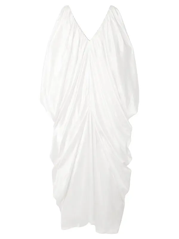 ABADIA Draped Silk-satin Gown - Neutrals
