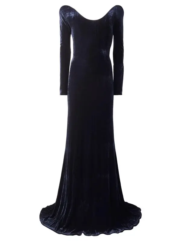 Alaïa Off-the-shoulder Velvet Gown - Blue