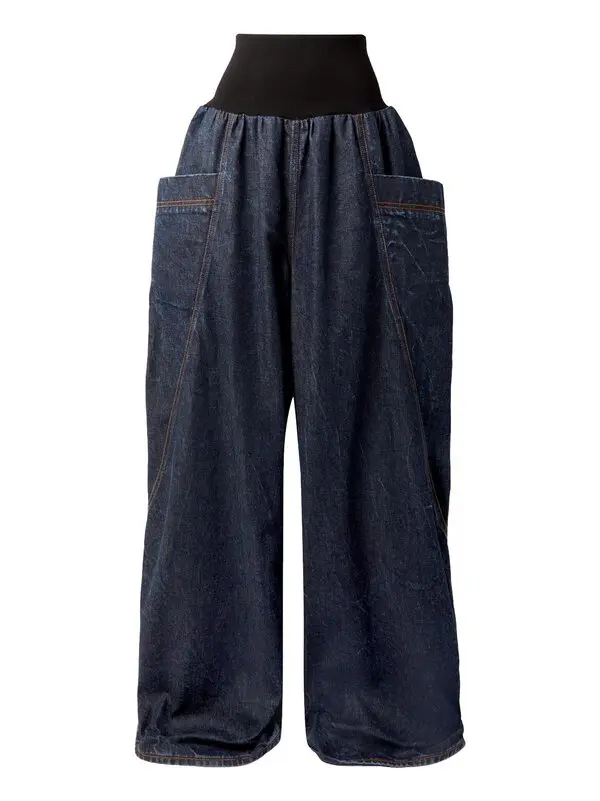 Alaïa Jersey-trimmed High-rise Wide-leg Jeans - Blue
