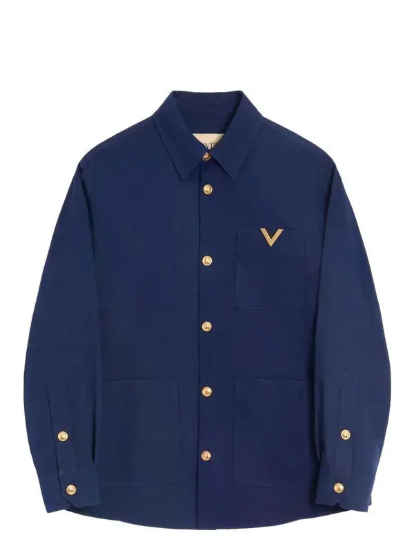 Valentino Garavani Cotton Gabardine Shirt Jacket With Vgold - Blue