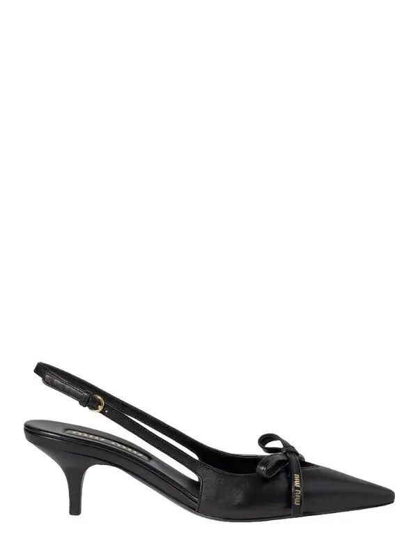 Miu Miu Leather Slingback Pumps With Bow - Black