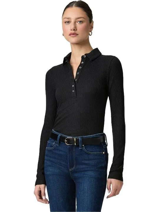 Paige Eden Collared Long Sleeve Top - Black