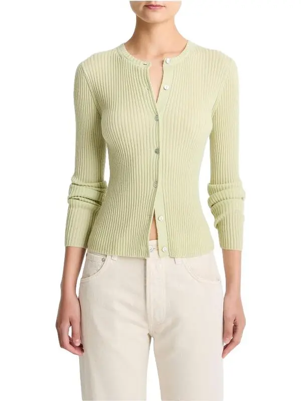 Vince Ribbed Cashmere-silk Cardigan - Natural