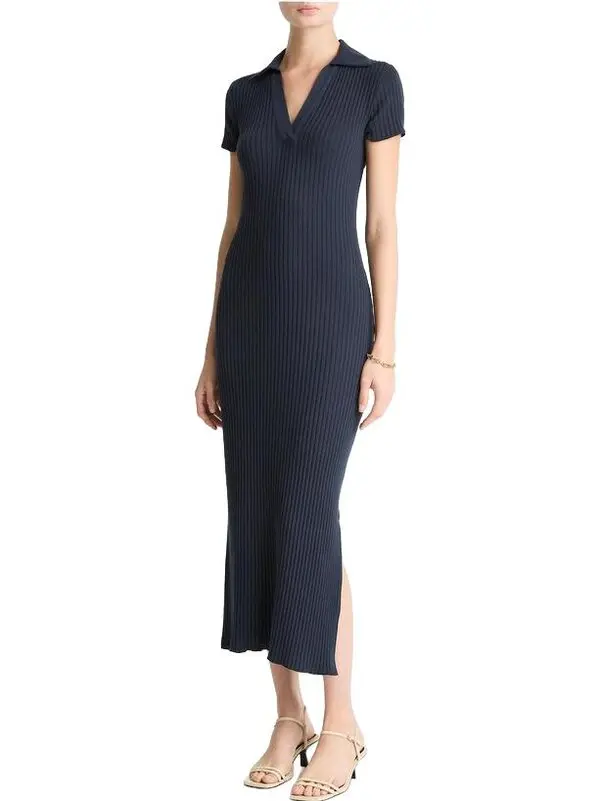 Vince Ribbed Cotton-blend Polo Dress - Black