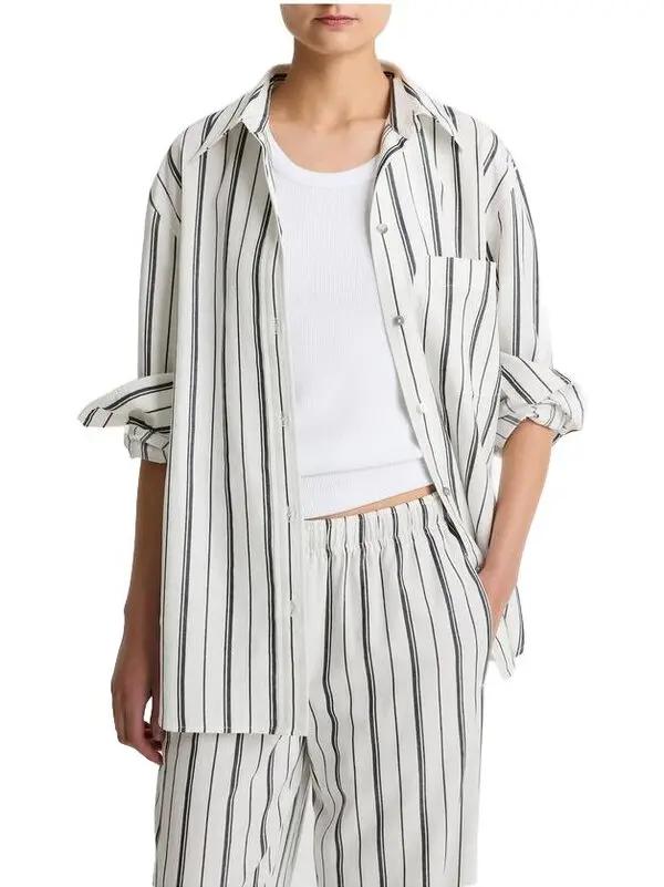 Vince Resort Stripe Oversized Shirt - Black / White