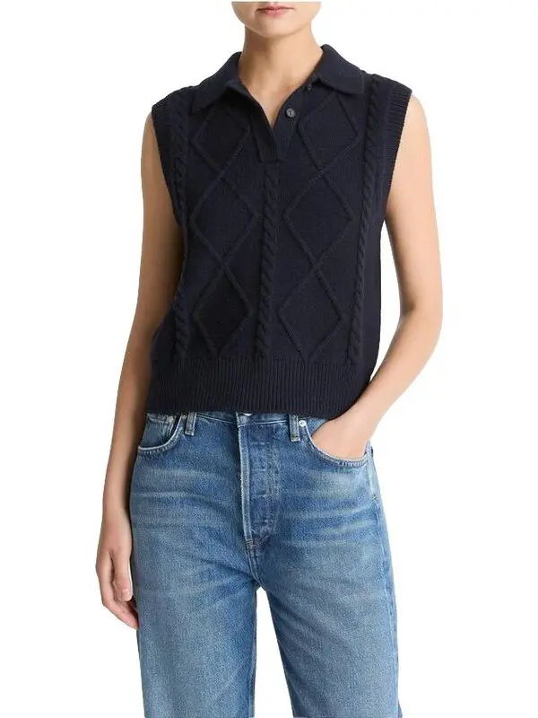Vince Cable-knit Wool And Cotton-blend Sweater Vest - Black