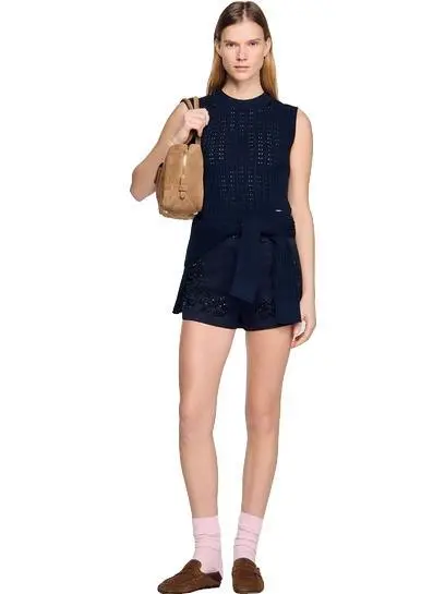 Sandro Textured Knit Sleeveless Sweater - Blue / Navy