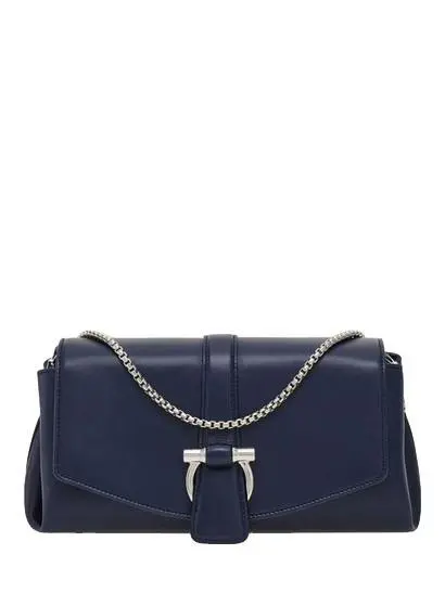 FERRAGAMO Front Flap Crossbody Bag - Navy