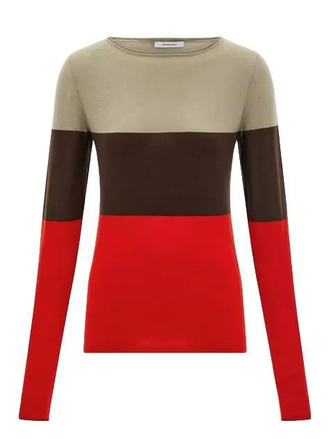 FERRAGAMO Color Block Virgin Wool Top - Red