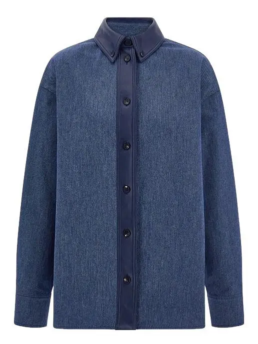 FERRAGAMO Shirt With Leather Trim - Denim