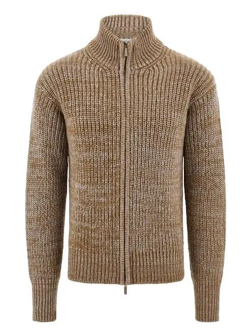 FERRAGAMO High Neck Virgin Wool Cardigan - Natural