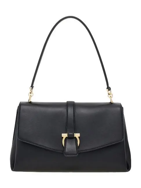 FERRAGAMO Front Flap Shoulder Bag - Black