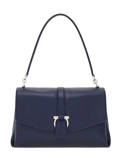 FERRAGAMO Front Flap Shoulder Bag - Navy