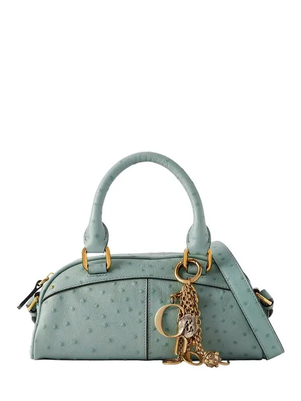 Chloé Bowling Embellished Ostrich-effect Leather Shoulder Bag - Blue