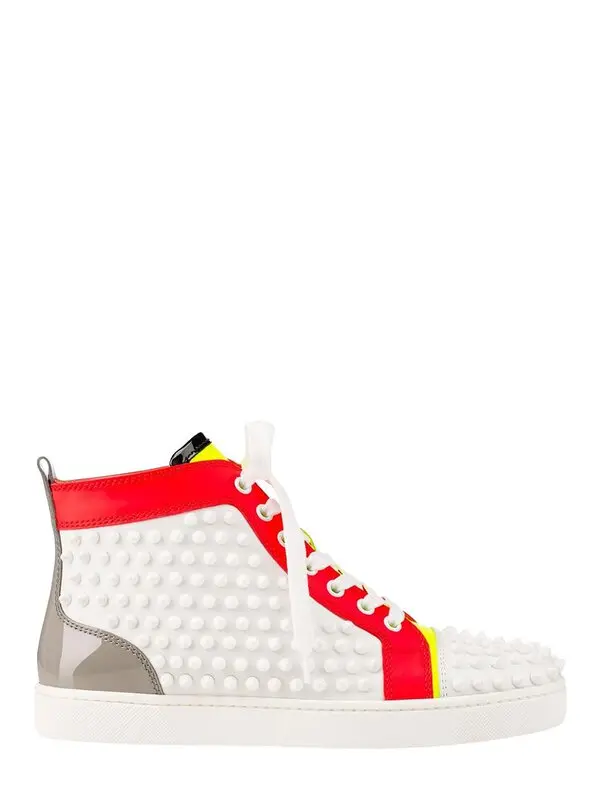 CHRISTIAN LOUBOUTIN Louis Flat Calf Spikes Studded High-top Sneakers - White