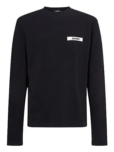 Jacquemus Grosgrain-logo Long-sleeve Cotton T-shirt - Black