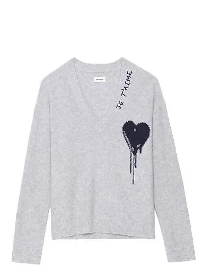 Zadig&Voltaire Heart-intarsia Cashmere Jumper - Gris Chine Clai