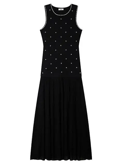 Sandro Rhinestone-embellished Knitted Maxi Dress - Black