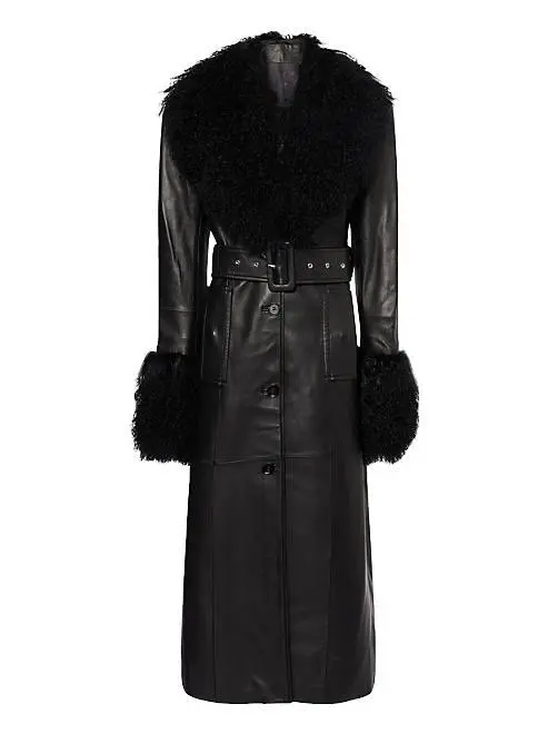 STAND STUDIO Monica Leather And Fur Coat - Black