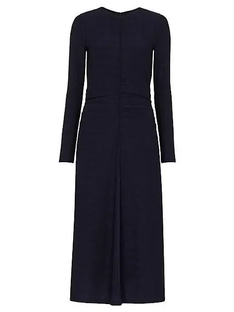 Whistles Ruched Long-sleeve Stretch-jersey Midi Dress - Navy