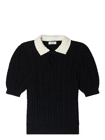 Sandro Embellished-collar Cable-knit Jumper - Black