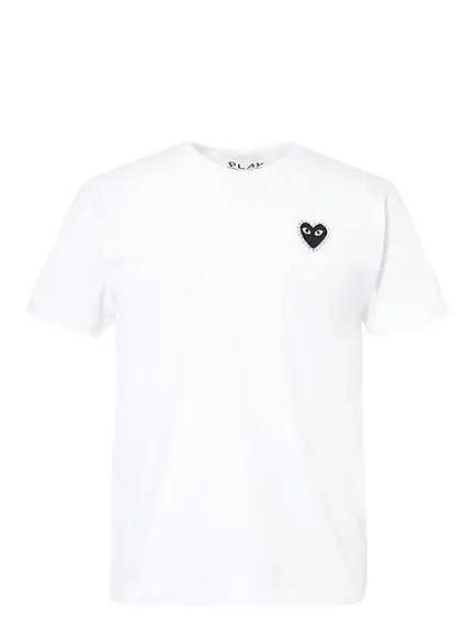 Play Comme Des Garcon Rhinestone Heart-embroidered Cotton T-shirt - Whitexblack