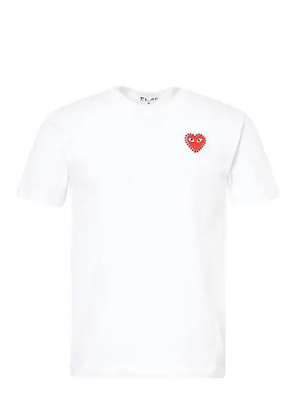 Play Comme Des Garcon Rhinestone Heart-embroidered Cotton T-shirt - Whitexred