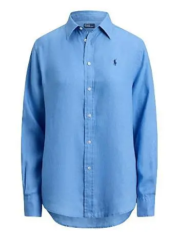 Polo Ralph Lauren Brand-embroidered Long-sleeved Linen Shirt - Blue