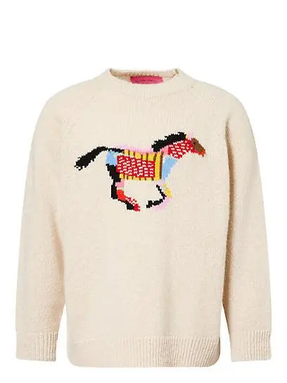 THE ELDER STATESMAN Glacier Horse Crewneck Cashmere Jumper - Ecru