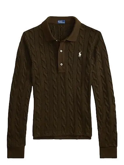 Polo Ralph Lauren Cable-knit Cotton Jumper With Brand Embroidery - Dark Brown