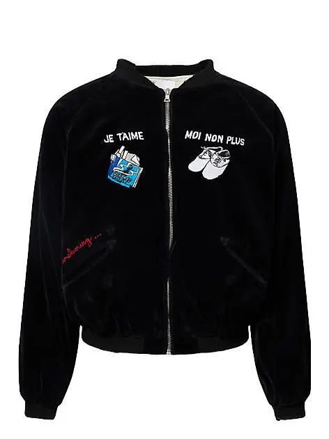 PALY HOLLYWOOD Serge Souvenir Embroidered Velour Zip-up Jacket - Black