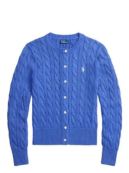 Polo Ralph Lauren Cable-knit Cotton Cardigan With Brand Embroidery - Indigo Sky