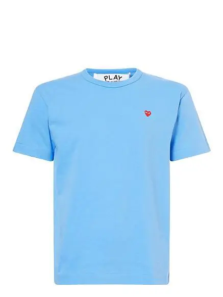 Play Comme Des Garcon Small Heart-embroidered Cotton T-shirt - Blue
