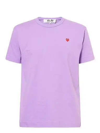 Play Comme Des Garcon Small Heart-embroidered Cotton T-shirt - Purple
