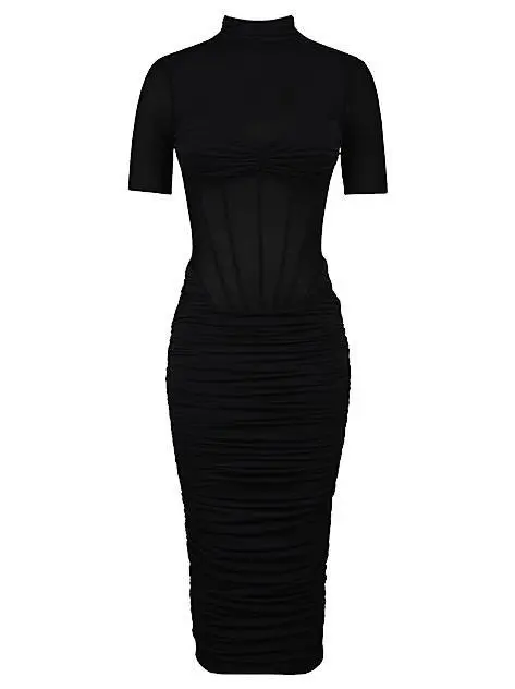 House Of Cb Stretch-mesh Midi Dress - Black