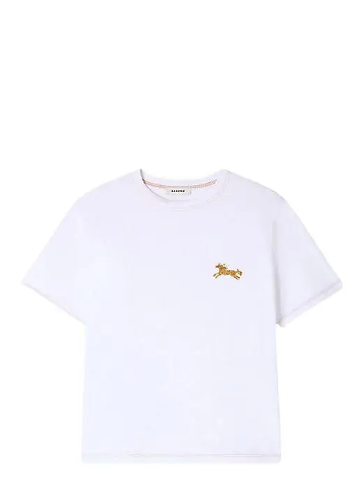 Sandro Horse-embroidered Cotton T-shirt - White