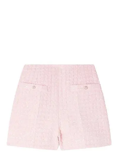 Sandro High-rise Sequin-embellished Tweed Shorts - Pink