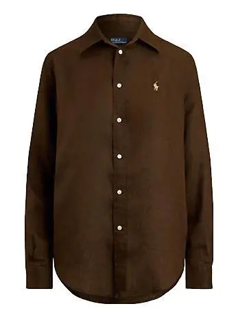 Polo Ralph Lauren Brand-embroidered Linen Shirt - Dark Brown