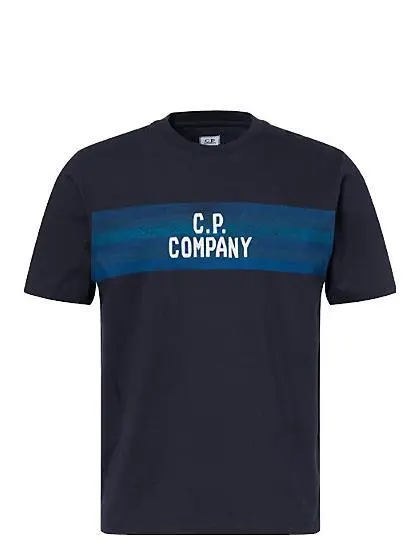 C.P. COMPANY Centre Stripes Logo-print Cotton T-shirt - Total Eclipse