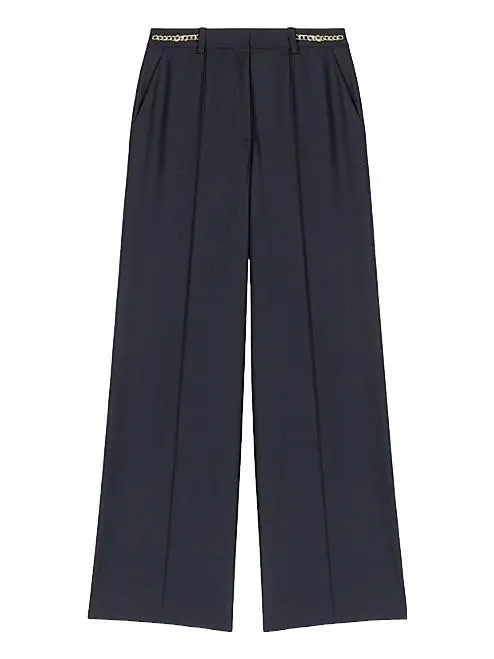 Maje Chain-embellished Wool-blend Trousers - Navy